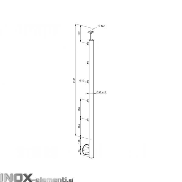 Inox Steber D12/1000-D42 satiniran, bočni, 42,4 BS 1100mm , na spletni ...