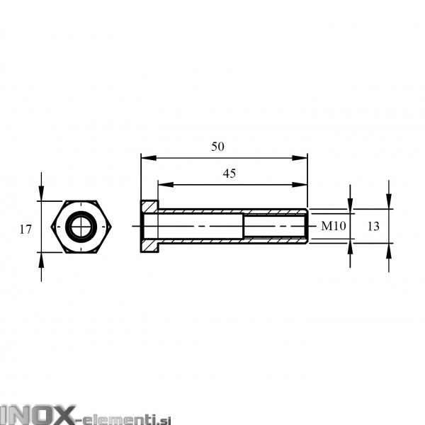 Inox Matica napenjalca M10x45 AISI316 , na spletni strani INOX elementi.si.